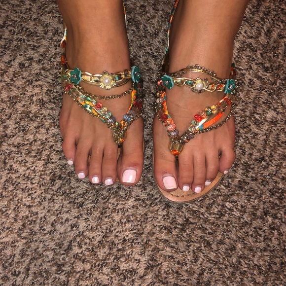Shoes | Orangeturquoise Chain Dangle Sandal | Poshmark